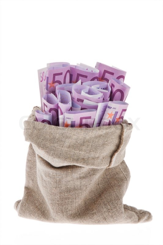 A bag with lots of â‚¬ banknotes | Stock Photo | Colourbox