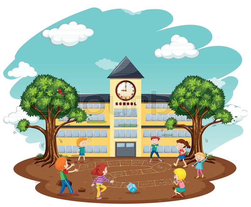 Students Play in Front of School ... | Stock vector | Colourbox