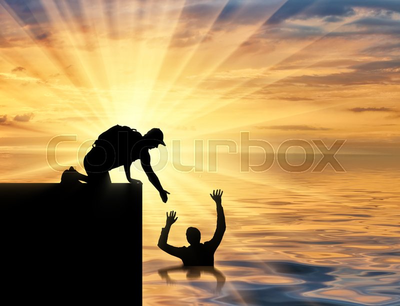 A sinking and saving man, offers a ... | Stock image | Colourbox