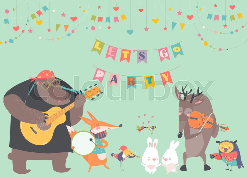 Cute animal music band. Cartoon ... | Stock vector | Colourbox