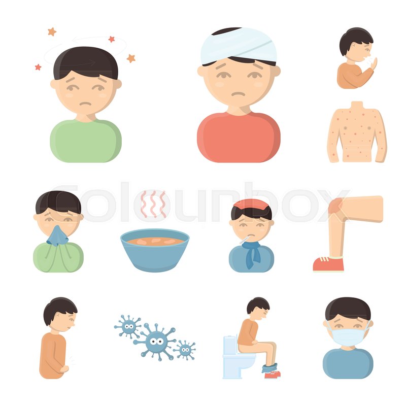 The sick man cartoon icons in set ... | Stock vector | Colourbox
