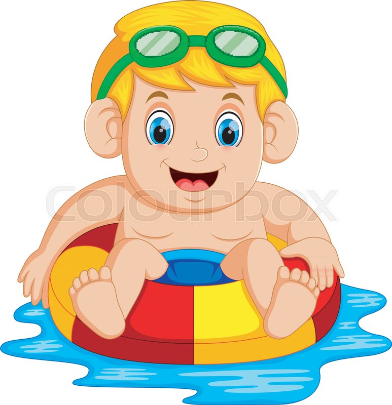 Girl cartoon floating on an inflatable circle in the pool | Stock ...
