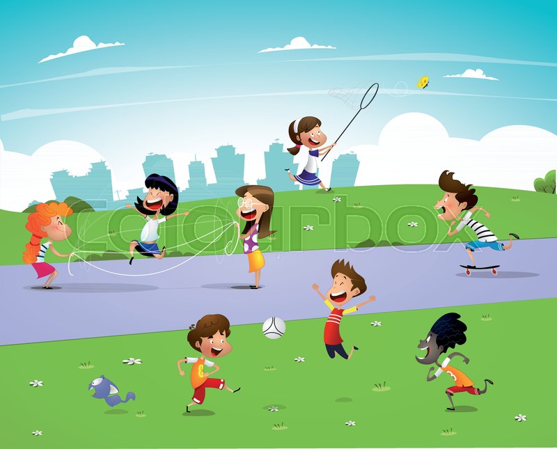 Children playing outside. Weekend, ... | Stock vector | Colourbox