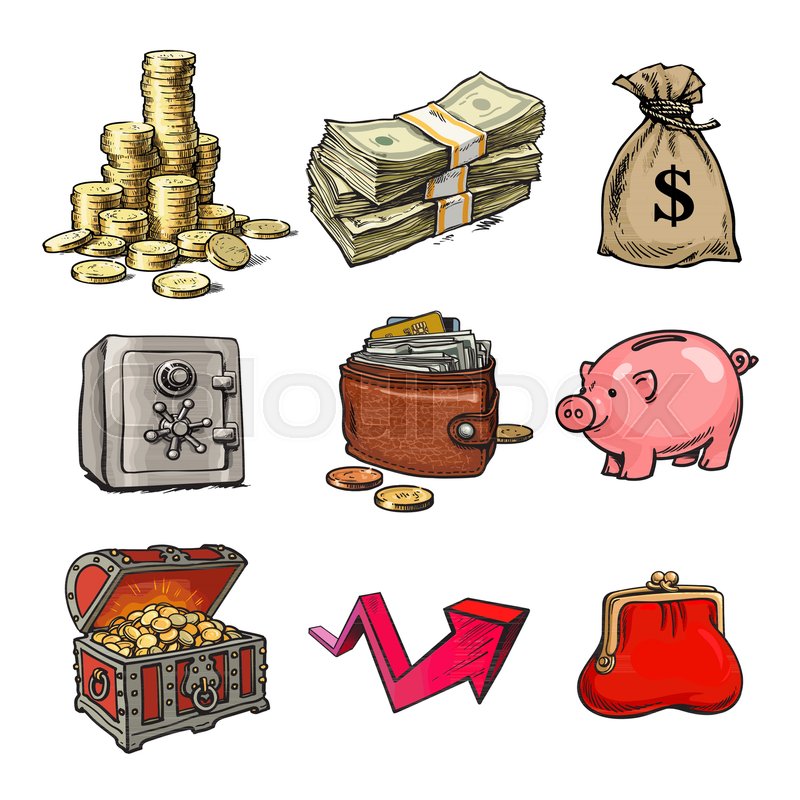 Cartoon collection of money symbols. ... | Stock vector | Colourbox