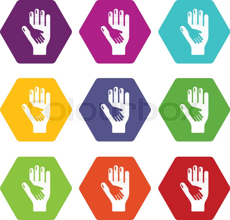 Caring hand icons 9 set coloful ... | Stock vector | Colourbox