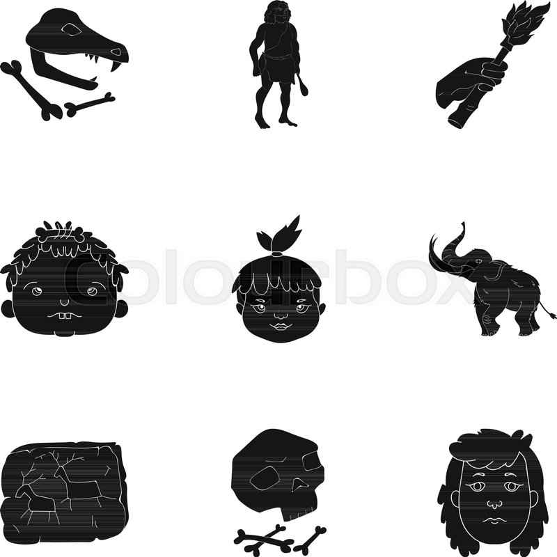 Stone age set icons in black design. ... | Stock vector | Colourbox