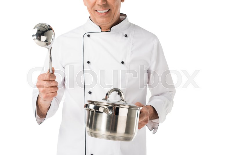 Close-up view of pan and ladle in chef ... | Stock image | Colourbox