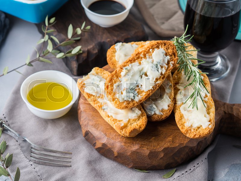 Italian toasts with gorgonzola cheese ... | Stock image | Colourbox