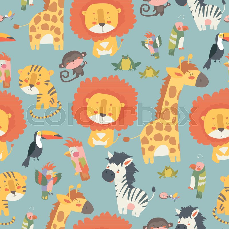 Happy jungle animals seamless pattern. ... | Stock vector | Colourbox