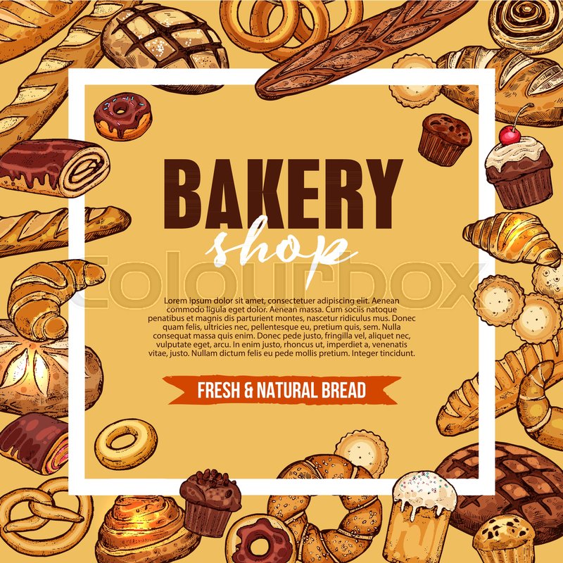 Bakery and pastry shop poster with ... | Stock vector | Colourbox
