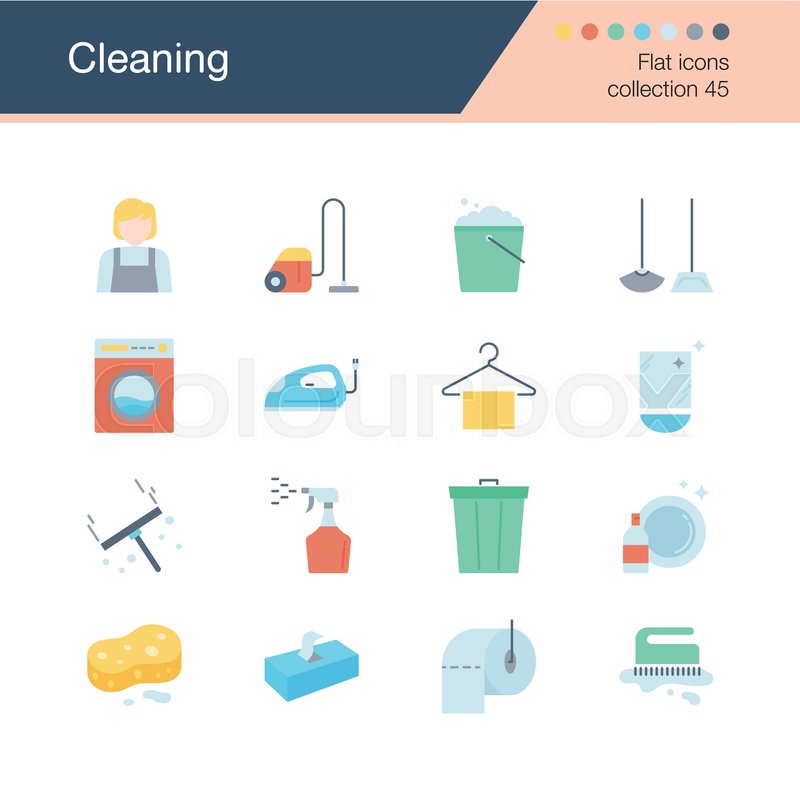 Cleaning icons. Flat design collection ... | Stock vector | Colourbox