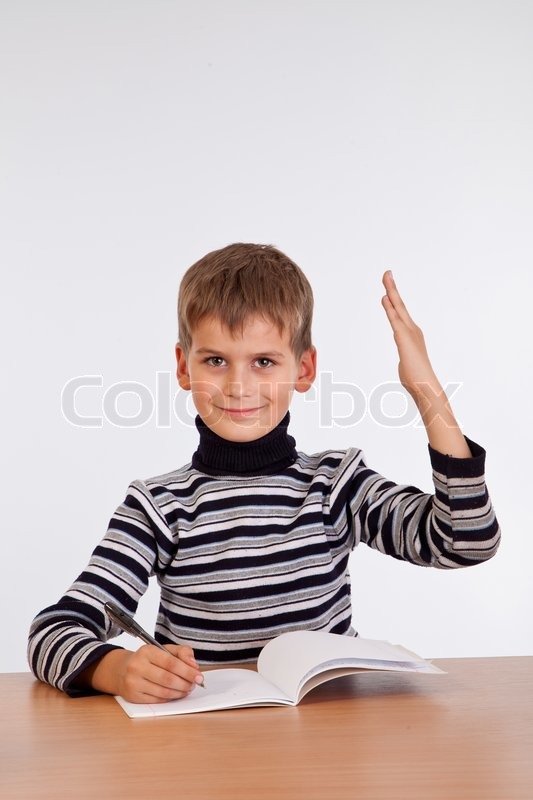 Cheerful Schoolboy ready to answer ... | Stock image | Colourbox