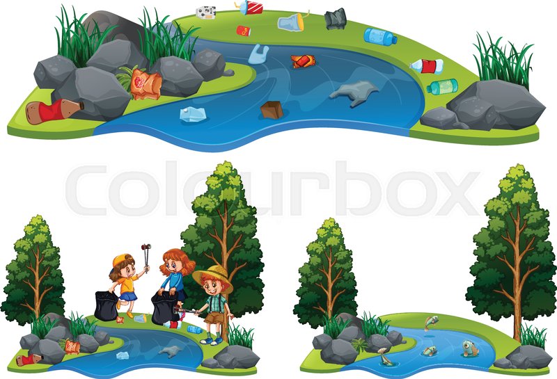 A set of dirty and clean river ... | Stock vector | Colourbox