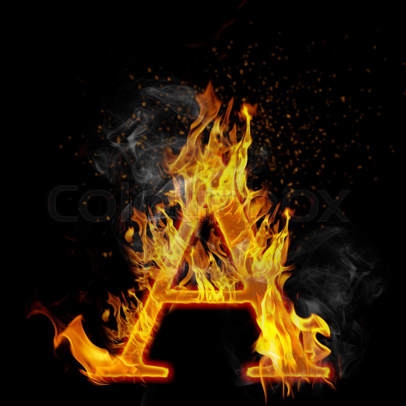 A as a fire letter isolated on a black | Stock image | Colourbox
