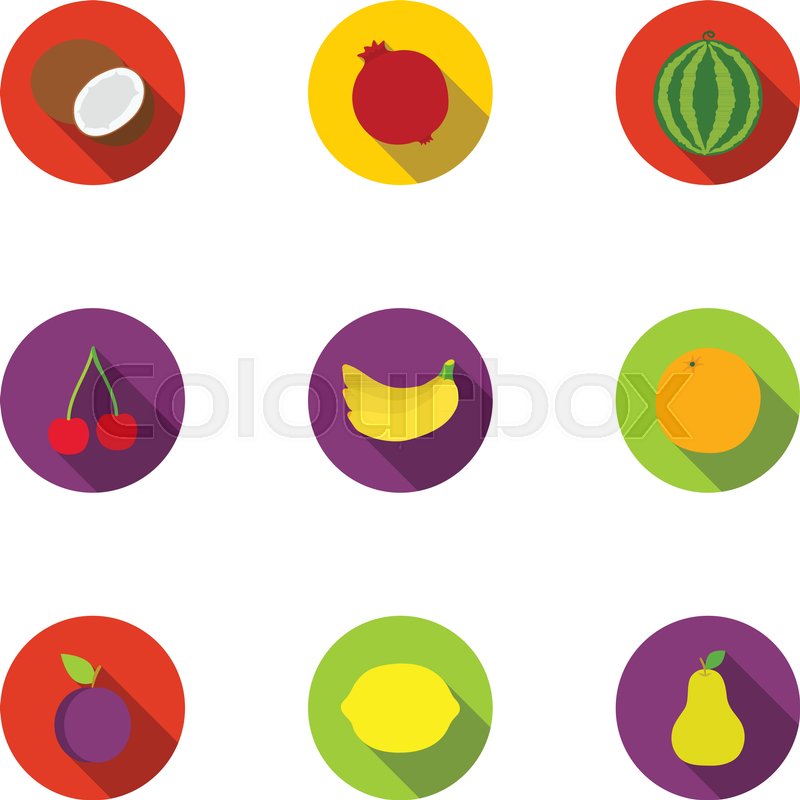 Fruits set icons in flat style. Big ... | Stock vector | Colourbox