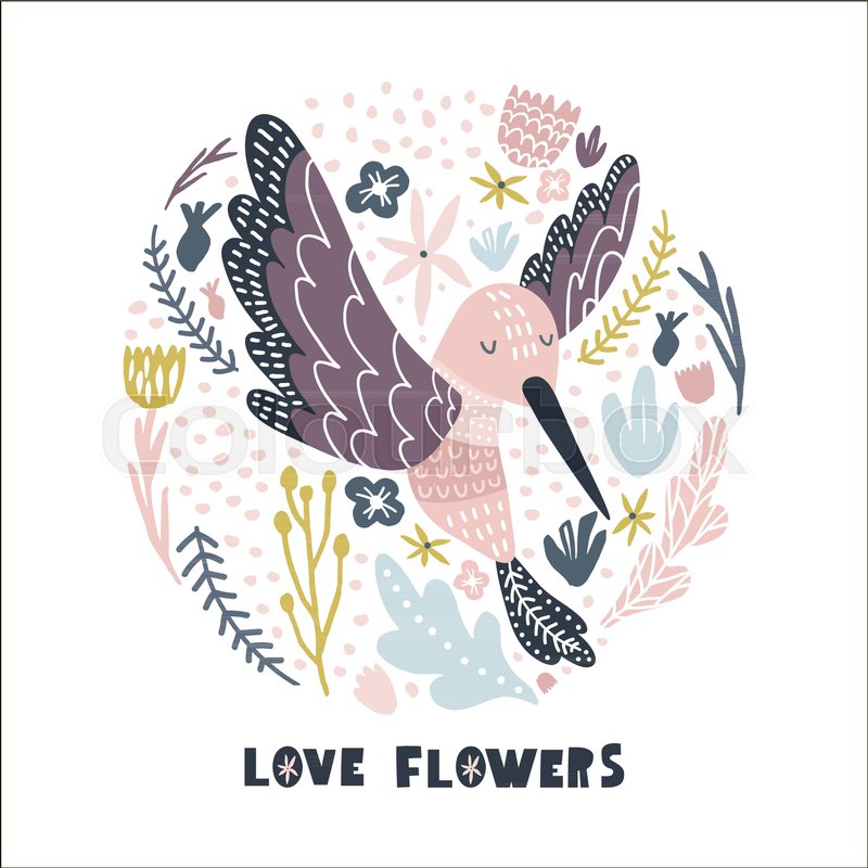 Floral circle with hummingbird . ... | Stock vector | Colourbox