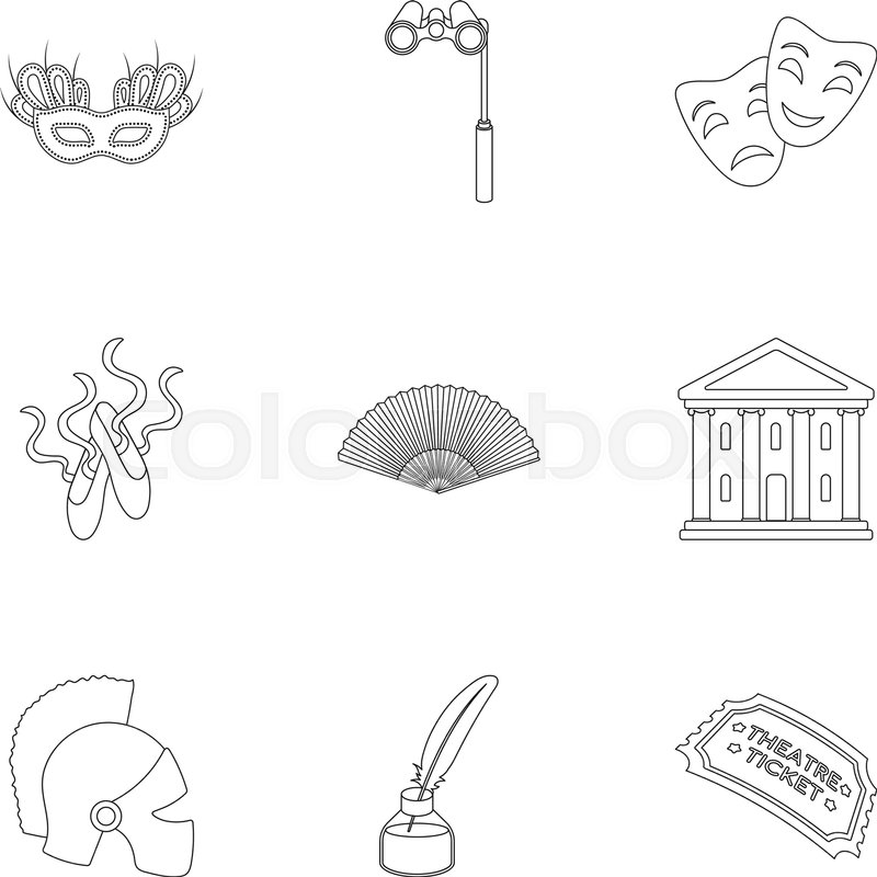 Theater set icons in outline style. ... | Stock vector | Colourbox