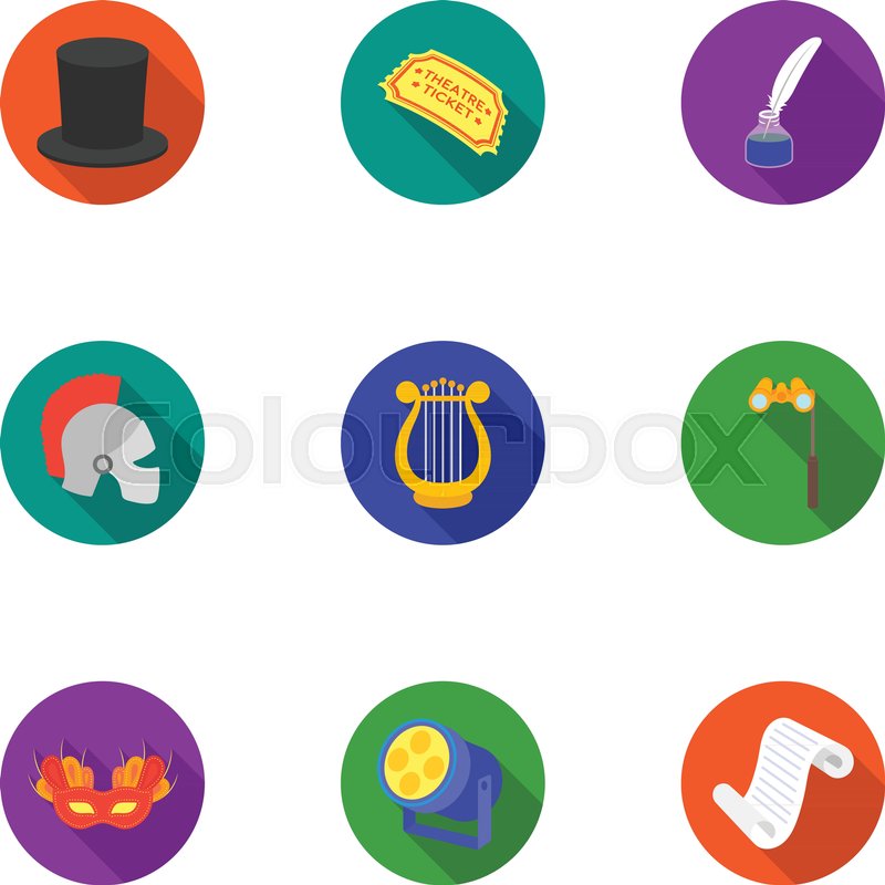 Theater set icons in flat style. Big ... | Stock vector | Colourbox