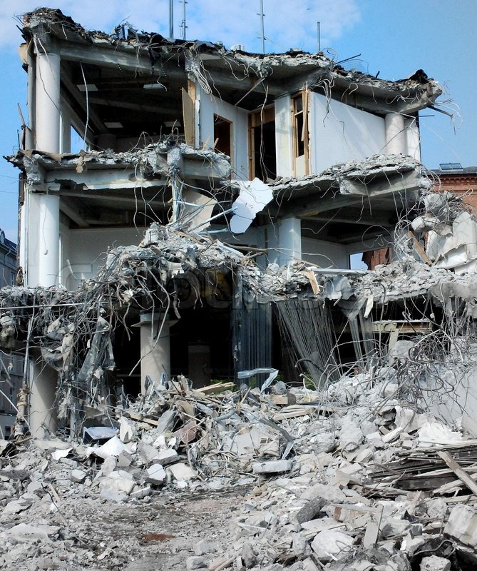 Monochrome of a Half Demolished ... | Stock Photo | Colourbox