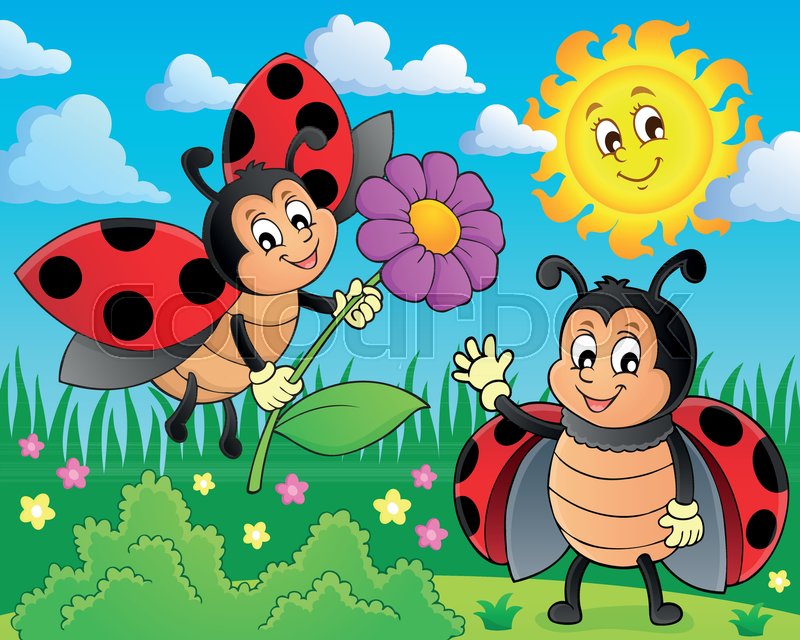 Happy ladybugs on meadow image 1 - ... | Stock vector | Colourbox
