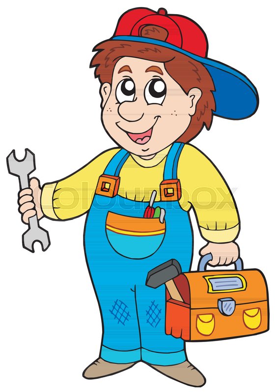 Cartoon serviceman on white background ... | Stock vector | Colourbox