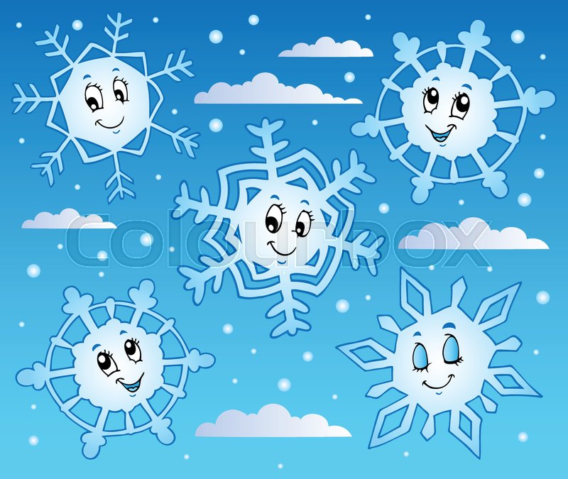 Snowy sky with cartoon snowflakes 1 - ... | Stock vector | Colourbox