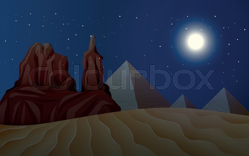 A desert landscape at night ... | Stock vector | Colourbox