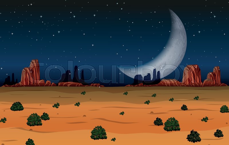 A desert landscape at night ... | Stock vector | Colourbox