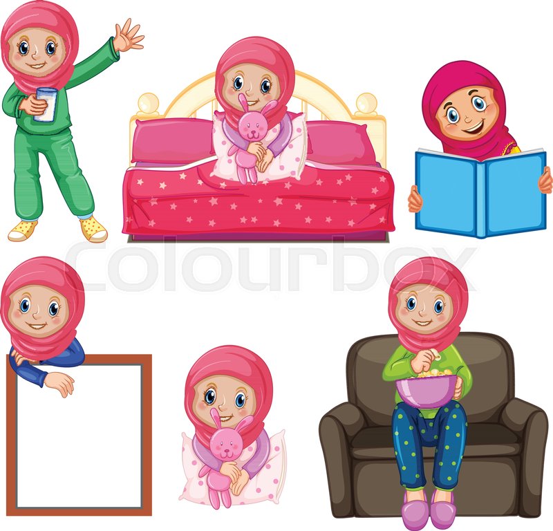 A set of muslim girl and activity ... | Stock vector | Colourbox