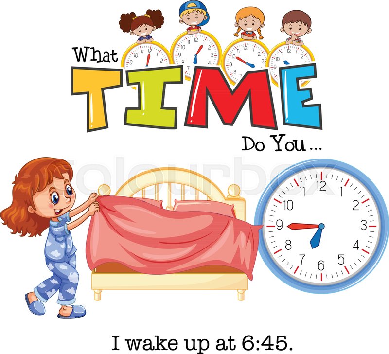 A girl wake up at 6:45 illustration | Stock vector | Colourbox