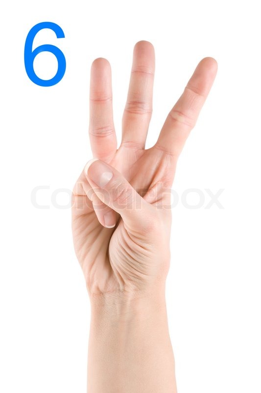 Hand showing number six isolated on a ... | Stock image | Colourbox