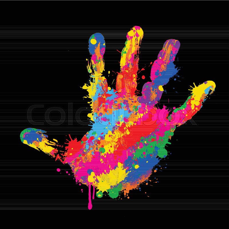 Colorful handprint on black ... | Stock vector | Colourbox