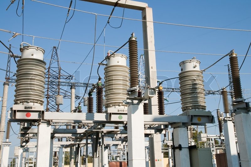 Part of high-voltage substation with ... | Stock Photo | Colourbox