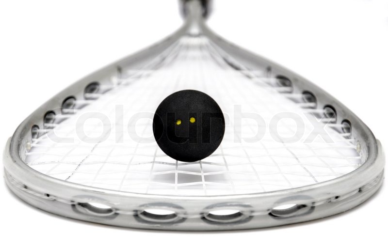 Nærbillede af en squash ketcher og bold ... | Stock foto | Colourbox