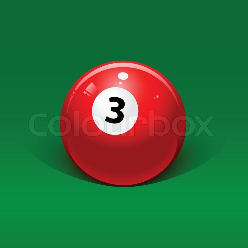 Red billiard ball number three on a ... | Stock vector | Colourbox