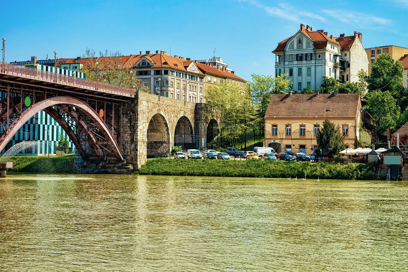 Old Bridge over Drava River at Maribor, ... | Stock image | Colourbox