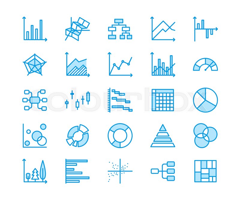 Chart types flat line icons. Linear ... | Stock vector | Colourbox