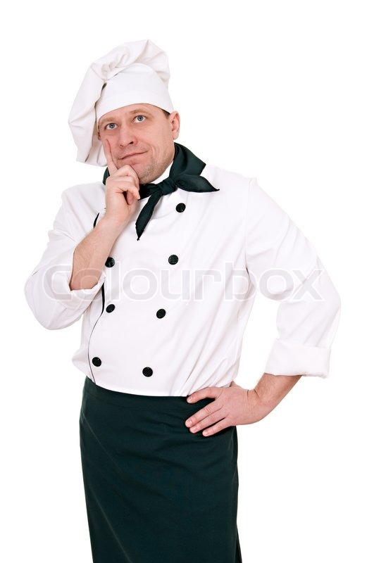 Brooding chef looks up isolated on ... | Stock image | Colourbox