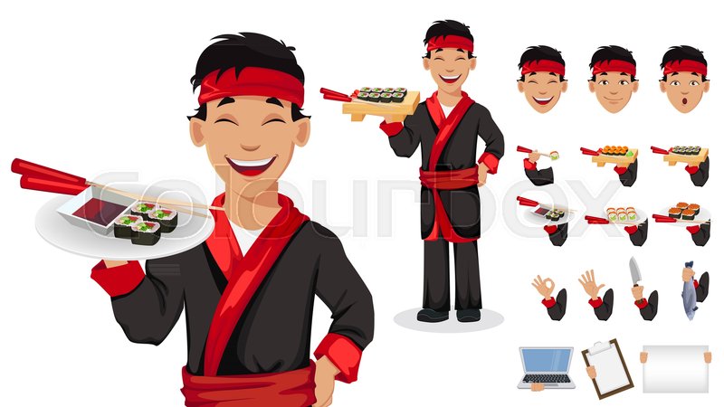 Japanese Sushi Chef Cartoon
