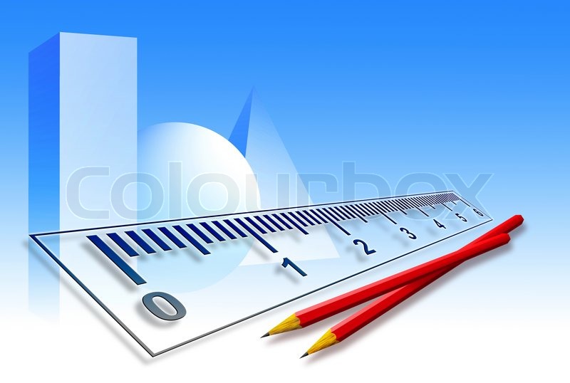 Lineal und zwei Bleistifte auf blauem ... | Stock Bild | Colourbox