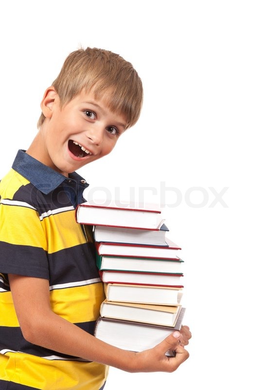 School boy is holding books isolated on ... | Stock image | Colourbox