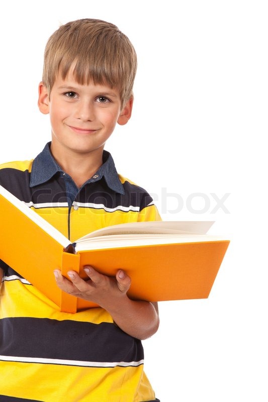 School boy is holding a book isolated ... | Stock image | Colourbox