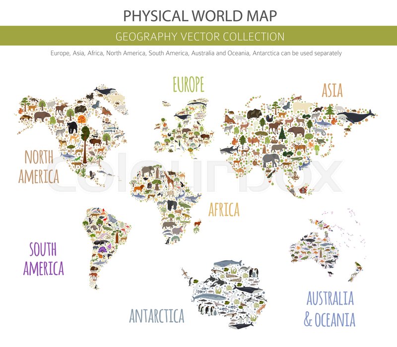 Flat world flora and fauna map ... | Stock vector | Colourbox