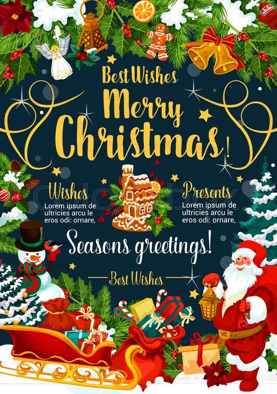 Merry Christmas wishes festive poster ... | Stock vector | Colourbox
