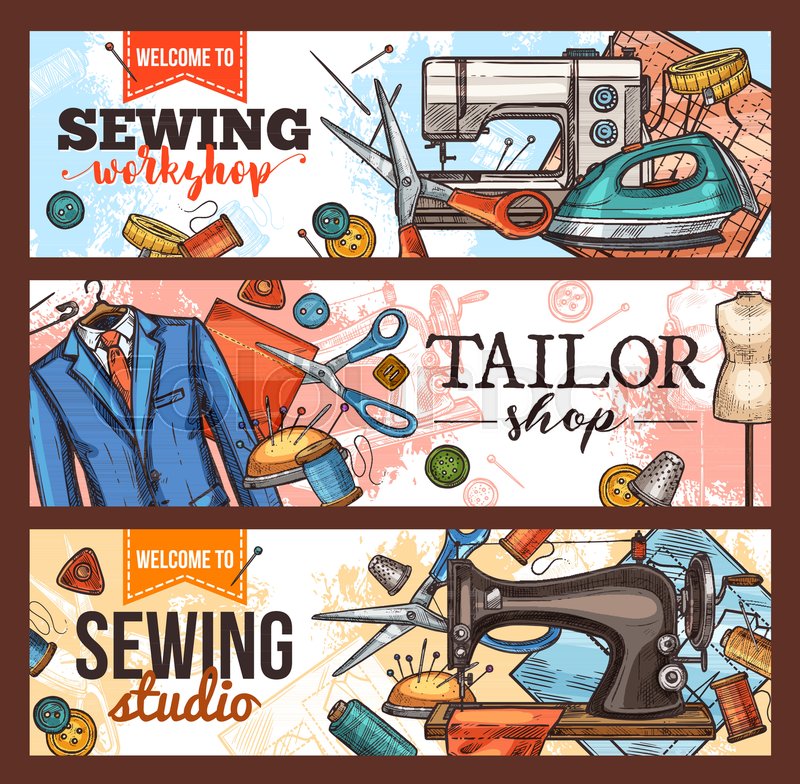 Sewing studio and tailor shop banner ... | Stock vector | Colourbox