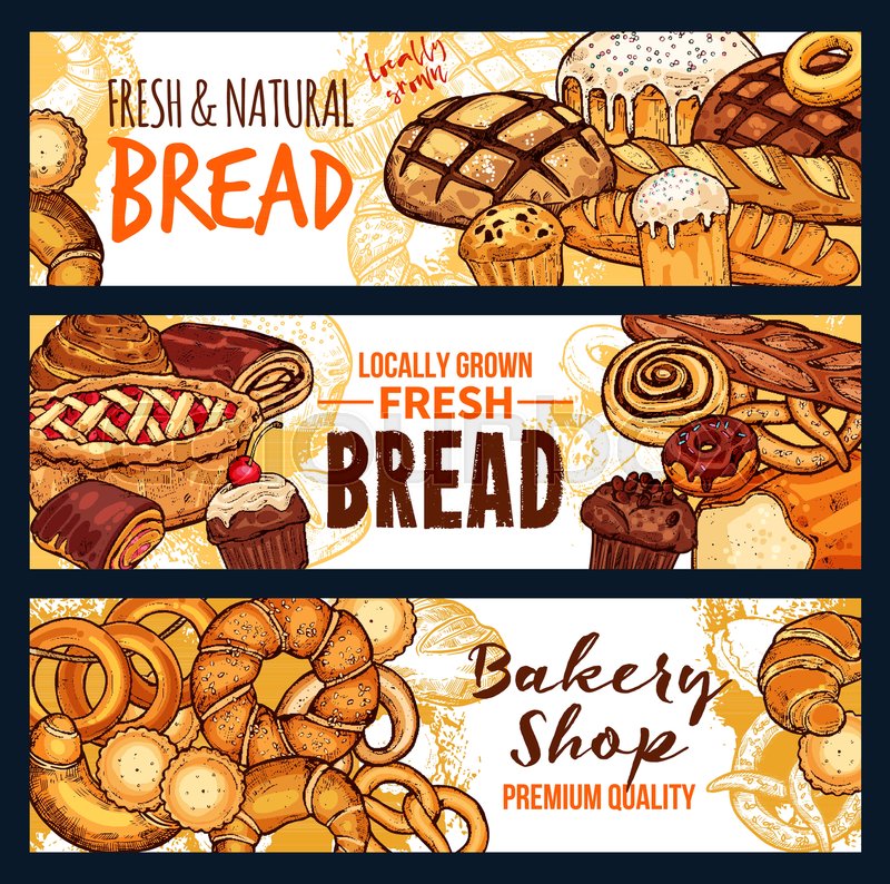 Fresh bread and pastry food sketch ... | Stock vector | Colourbox
