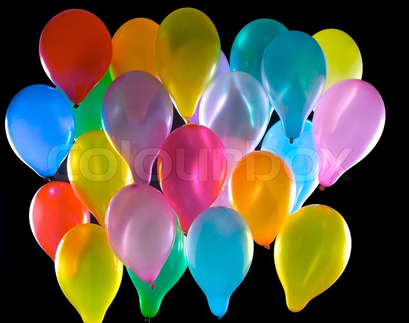En masse luft balloner isoleret på sort ... | Stock foto | Colourbox