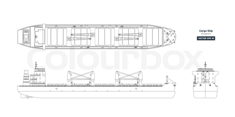 Outline drawing of cargo ship on a ... | Stock vector | Colourbox