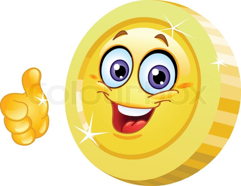 Smilende mønt viser tommelfingeren op | Stock vektor | Colourbox
