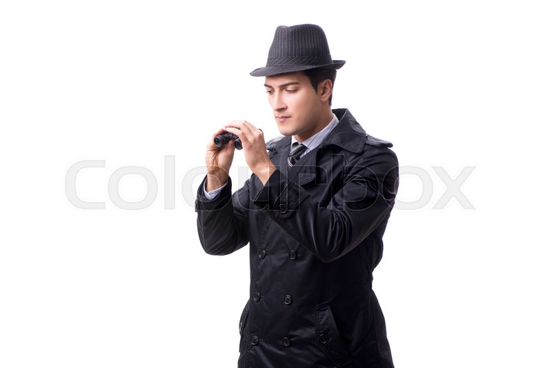 Spy with binoculars isolated on white ... | Stock image | Colourbox